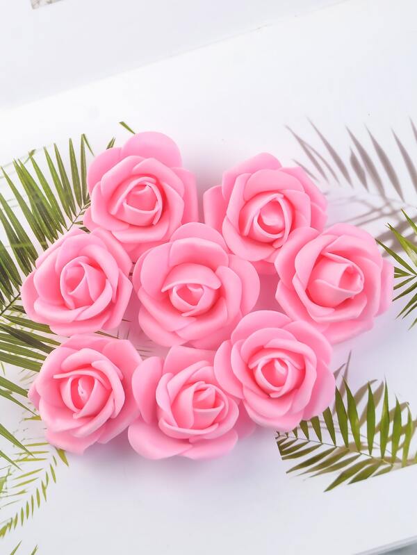 10pcs Artificial Plastic Rose Flower Head,Romantic Pink Flower Head For ...