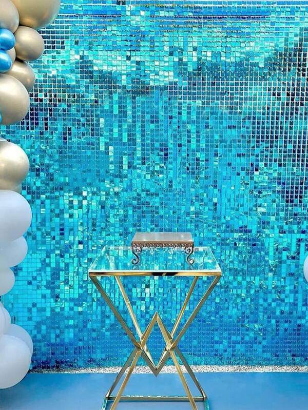 1pc Party Decorative Background Curtain, Metallic Blue Party Decorative ...