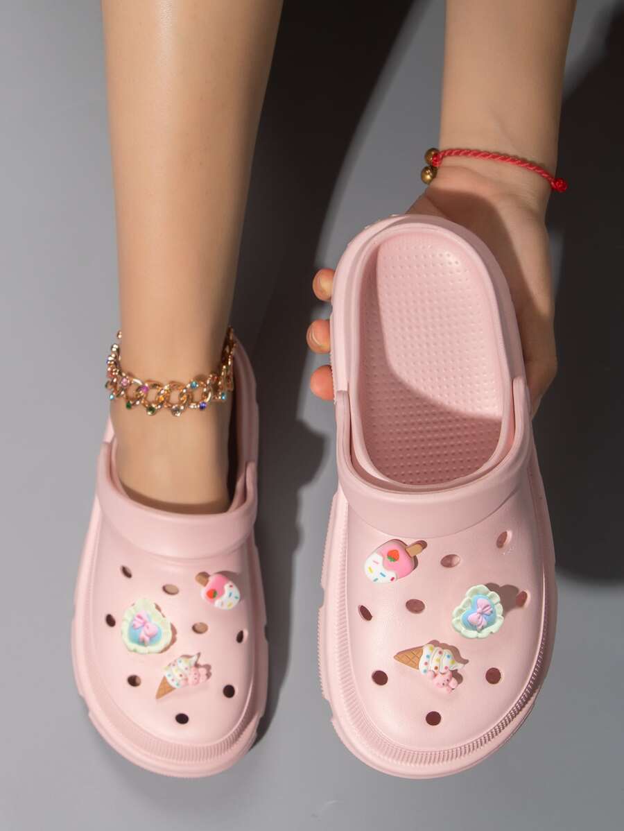 Ice Cream & Heart Decor Hollow Out Vented Clogs, Breathable Light Pink ...