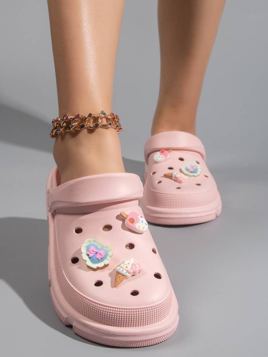 Ice Cream & Heart Decor Hollow Out Vented Clogs, Breathable Light Pink ...