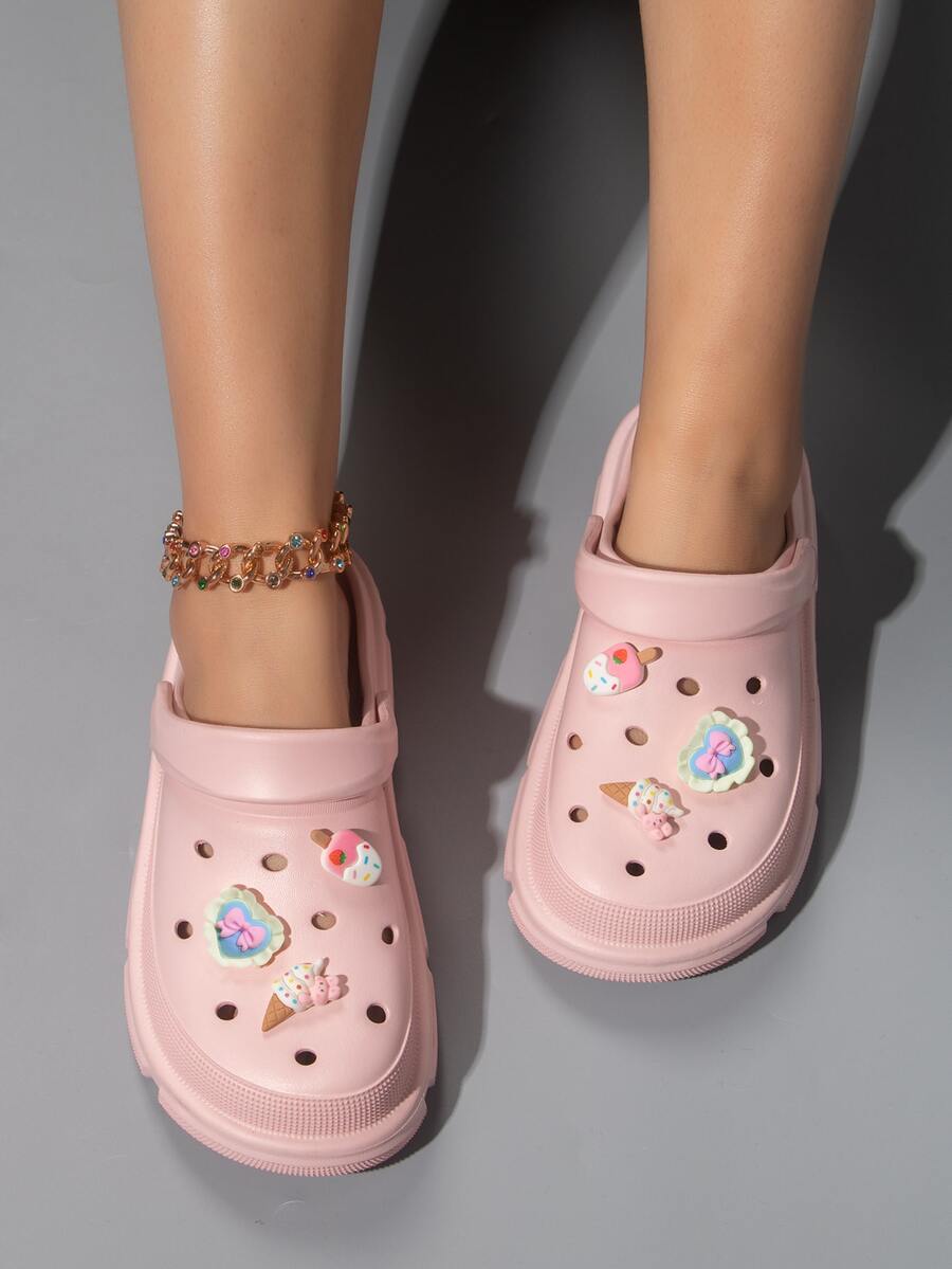 Ice Cream & Heart Decor Hollow Out Vented Clogs, Breathable Light Pink ...
