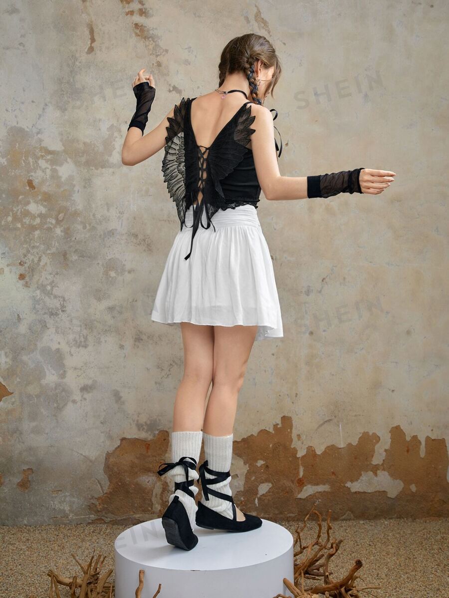 ROMWE Fairycore Wing Shaped Lace Up Backless Cami Top | SHEIN UK