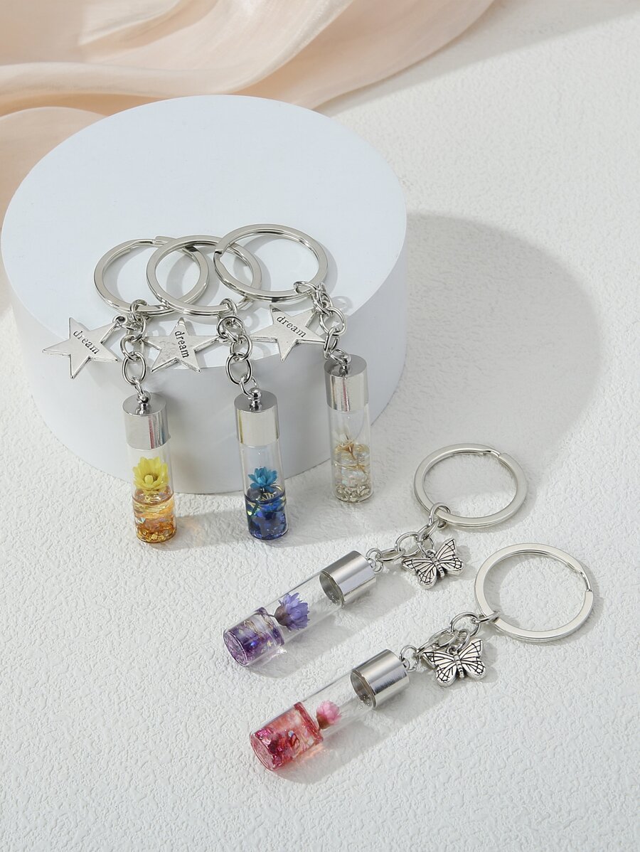 Plant Specimen Glass Bottle Keychain With Dried Flowers, Forest Style ...