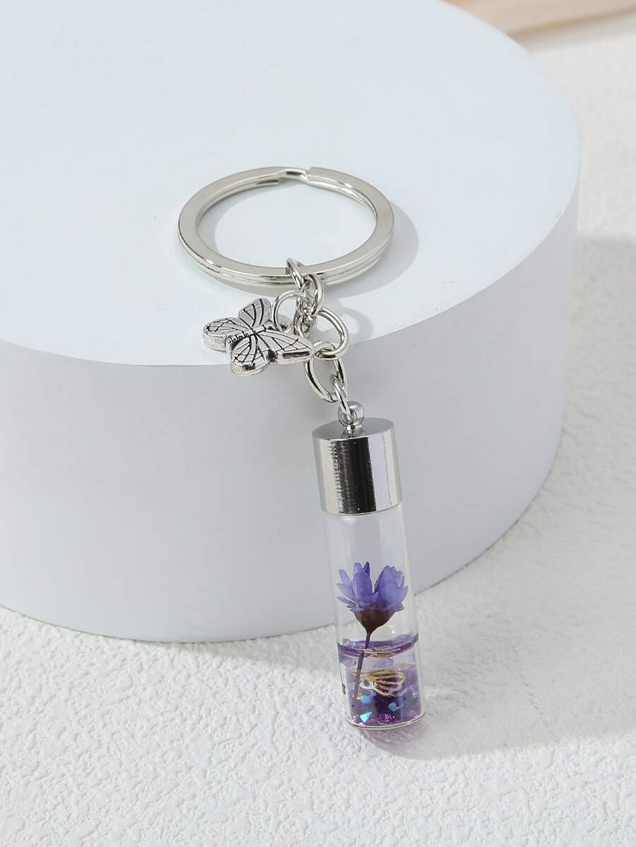 Plant Specimen Glass Bottle Keychain With Dried Flowers, Forest Style ...