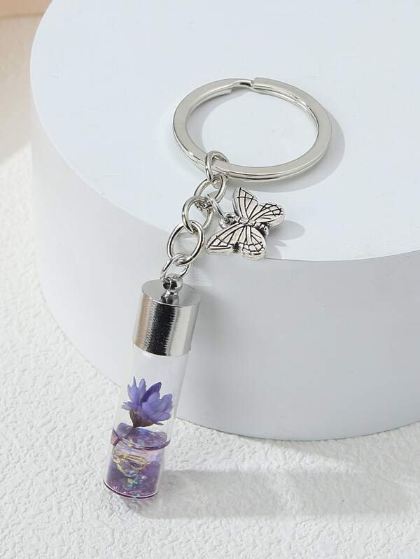 Flower Detail Butterfly & Flower Charm Keychain for gifts, wallets ...