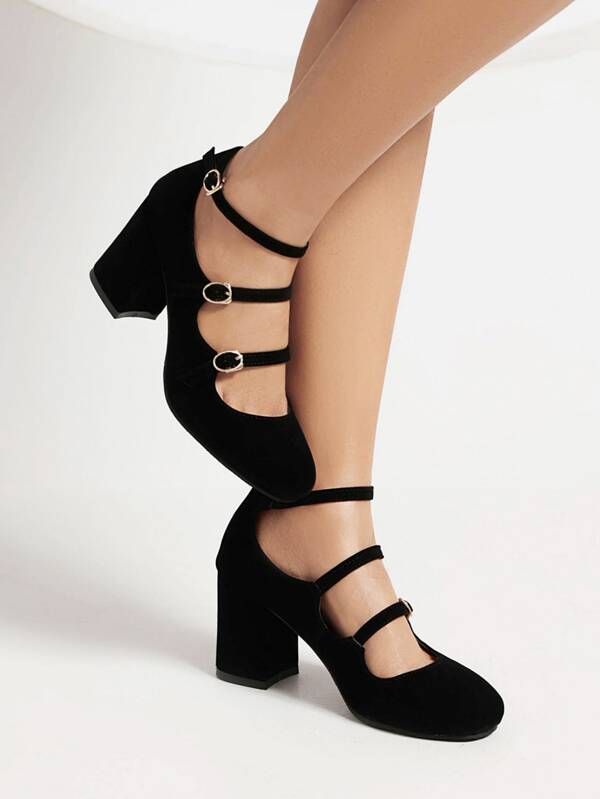 Donna Tacchi tacco grosso mary jane elegante nero finta pelle scamosciata | SHEIN ITALIA