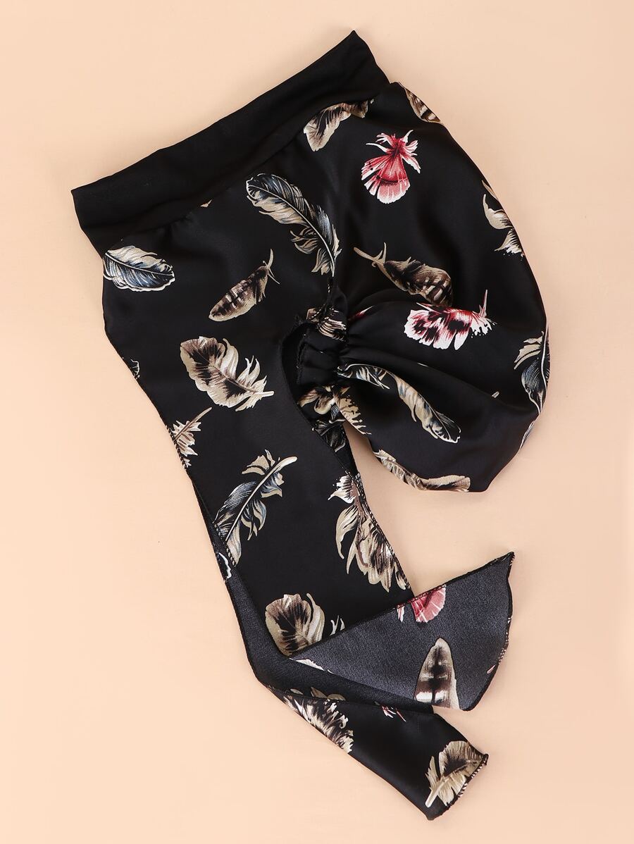 Feather Print Head Wrap Silk Bonnet Satin Bonnet | SHEIN USA