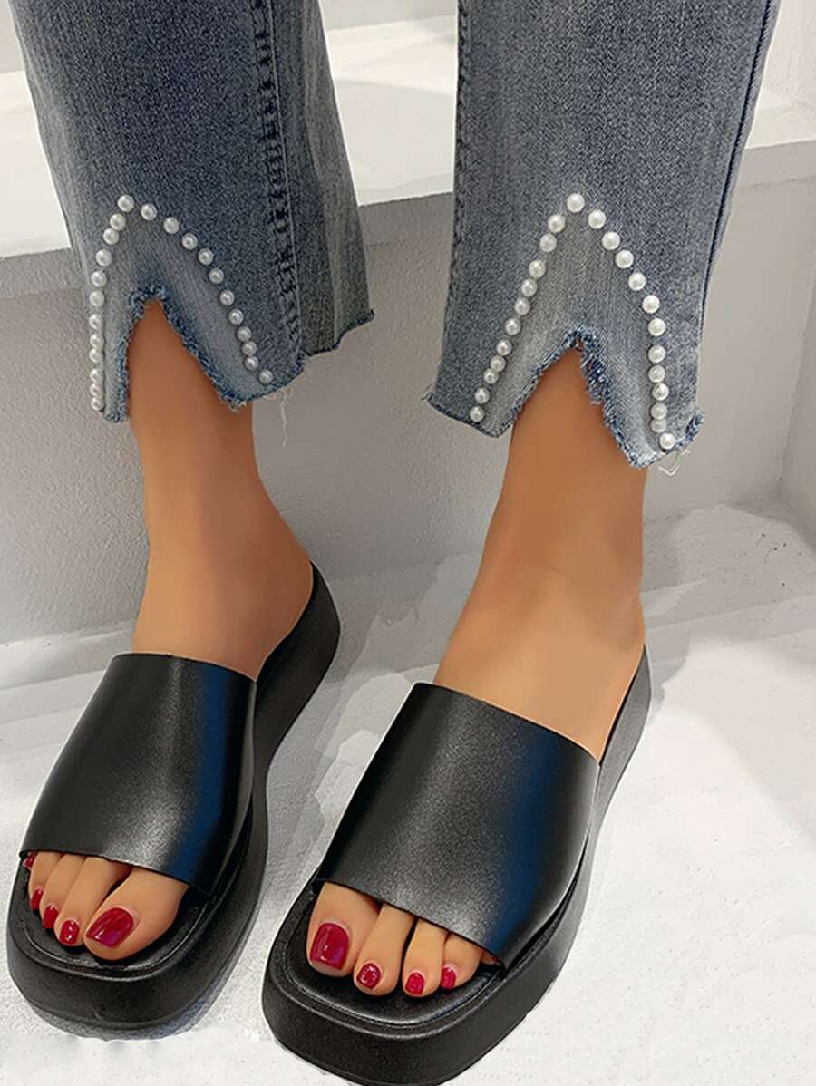 Women Single Band Flatform Slide Sandals, Fashionable Outdoor Wedge ...