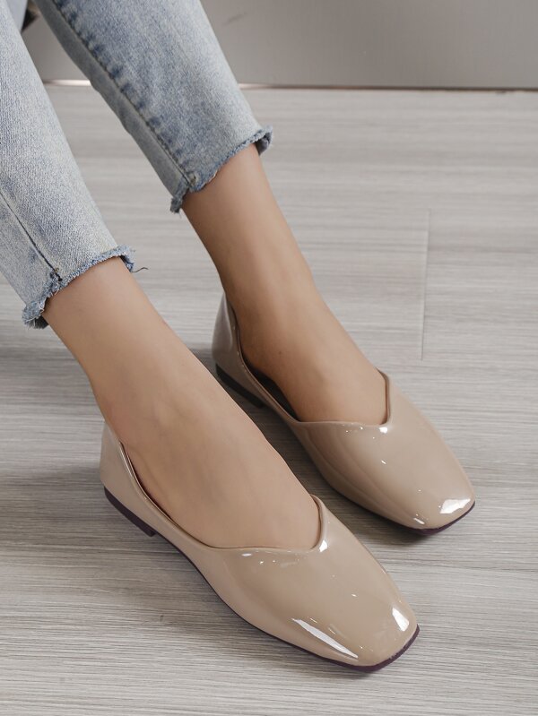 Women Square Toe Ballet Flats, Elegant Apricot Flat Shoes | SHEIN USA