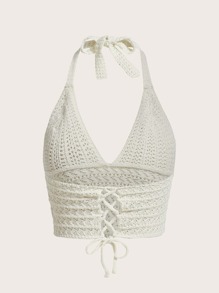 ROMWE Solid Halter Knit Top | SHEIN UK