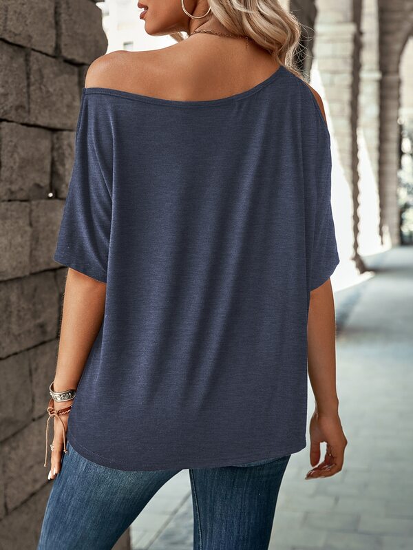 SHEIN LUNE Solid Asymmetrical Neck Tee | SHEIN USA