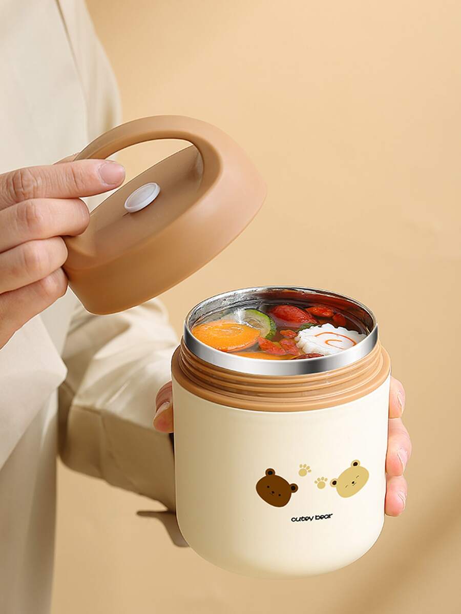 1pc Stainless Steel Lunch Box, Cute Bear & Letter Graphic Lunch Box For ...