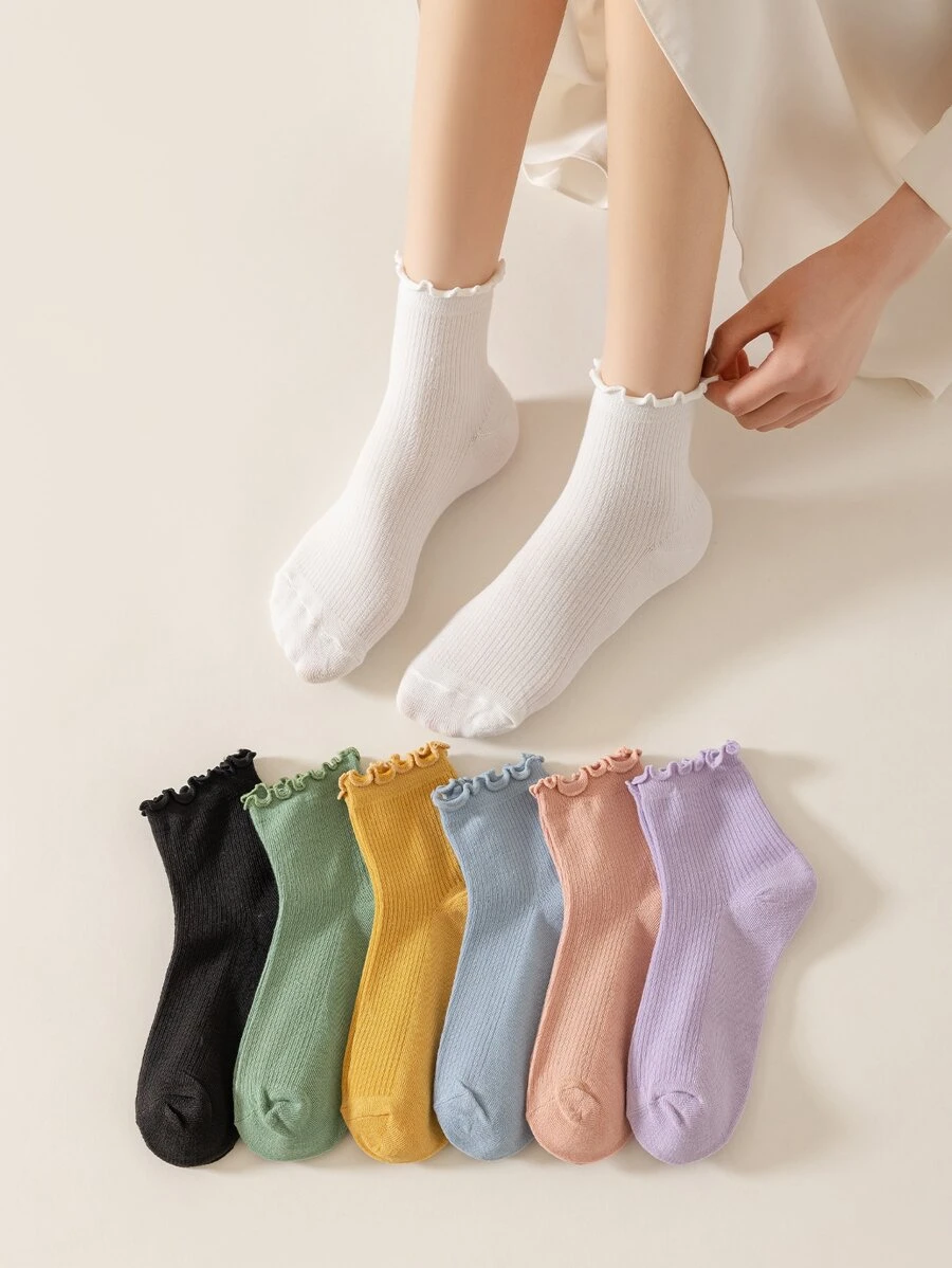 7pairs Lettuce Trim Ankle Socks | SHEIN USA