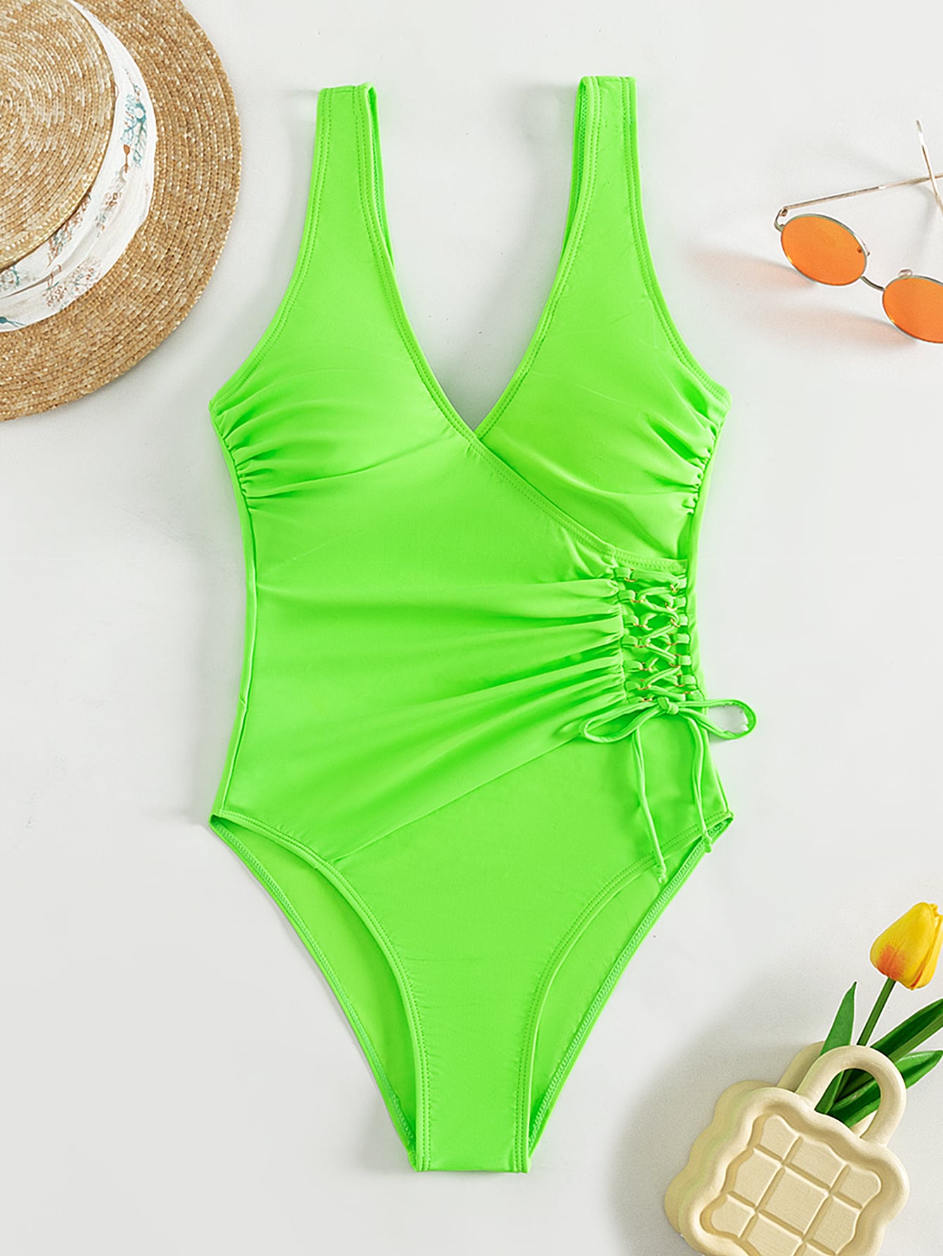 Shein Swim Vcay Lace Up Side One Piece Swimsuit Shein Usa