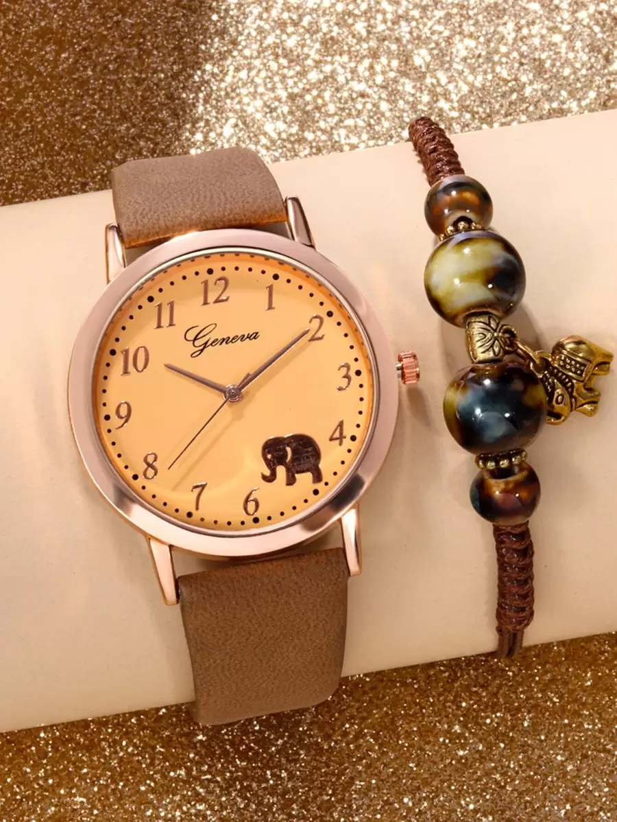 1pc Round Pointer Quartz Watch & 1pc Bracelet | SHEIN USA