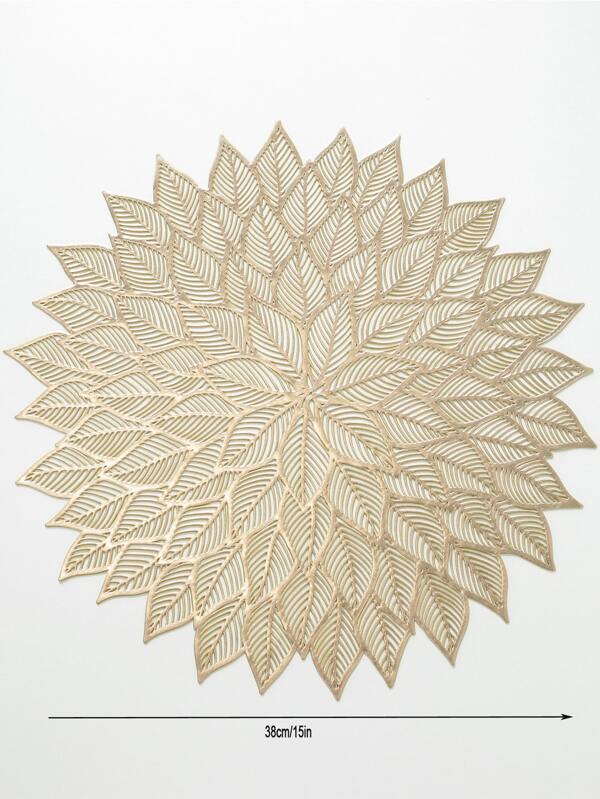 1pc PVC Washable Dining Table Mat, Golden Leaf Design Hollow Out Non ...