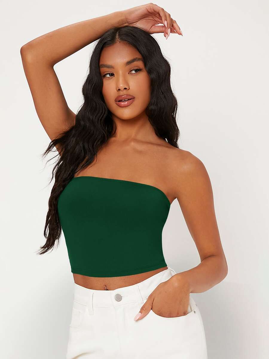 SHEIN BASICS Solid Crop Tube Top | SHEIN USA