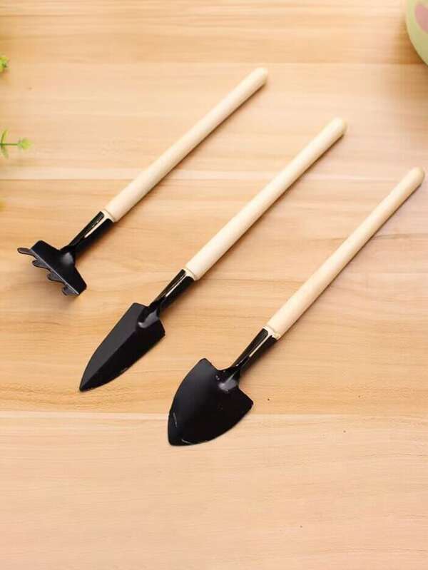 3pcs Iron Gardening Rake & Gardening Shovel Set, Wooden Handle Garden ...