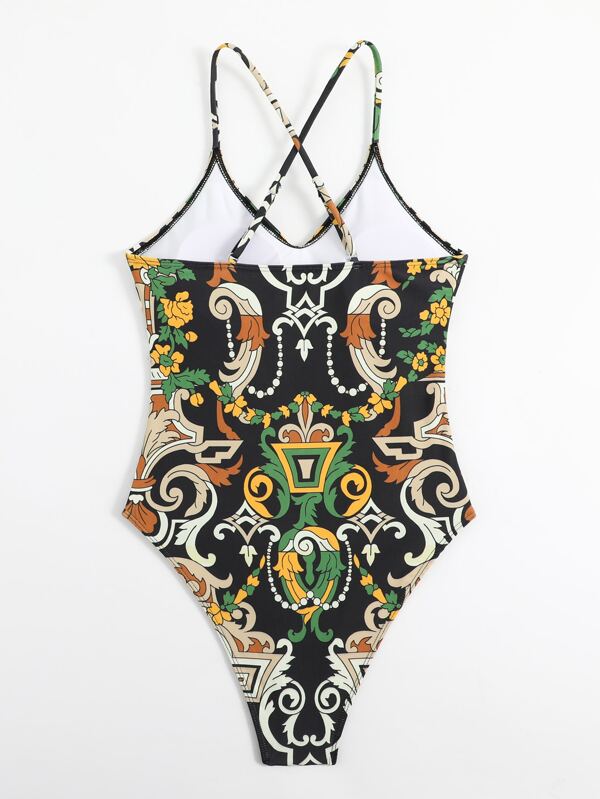 Floral Print One Piece Swimsuit Shein Usa