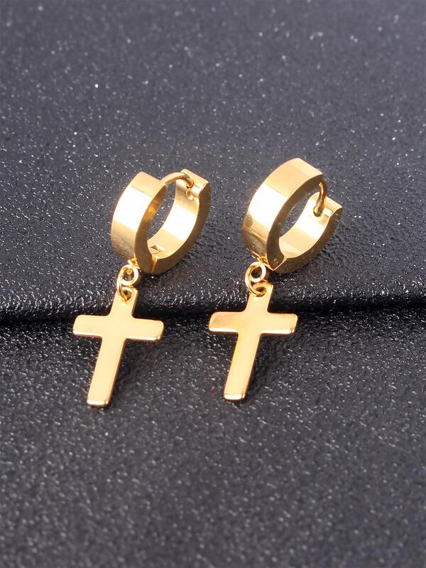 Men Cross Drop Earrings Stainless Steel Punk Hip Pop Style | SHEIN USA