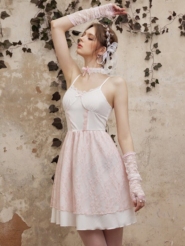 Fairycore Color-block Lace Cami Dress | SHEIN USA