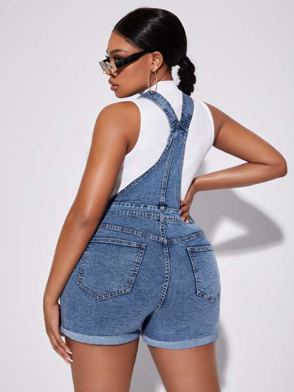 SHEIN SXY Plus Button Detail Denim Overalls | SHEIN USA