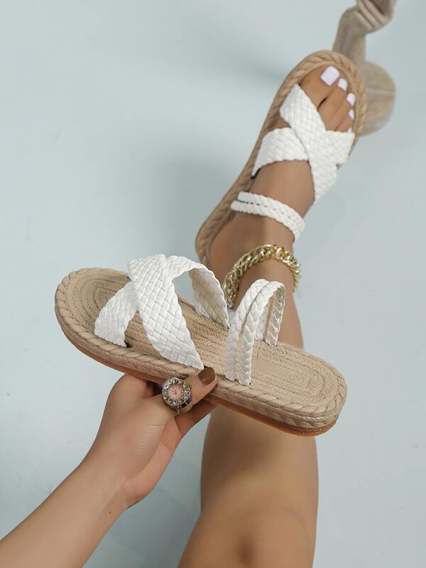Women Braided Detail Criss Cross Flat Sandals Vacation Slingback Sandals For Summer Shein Usa