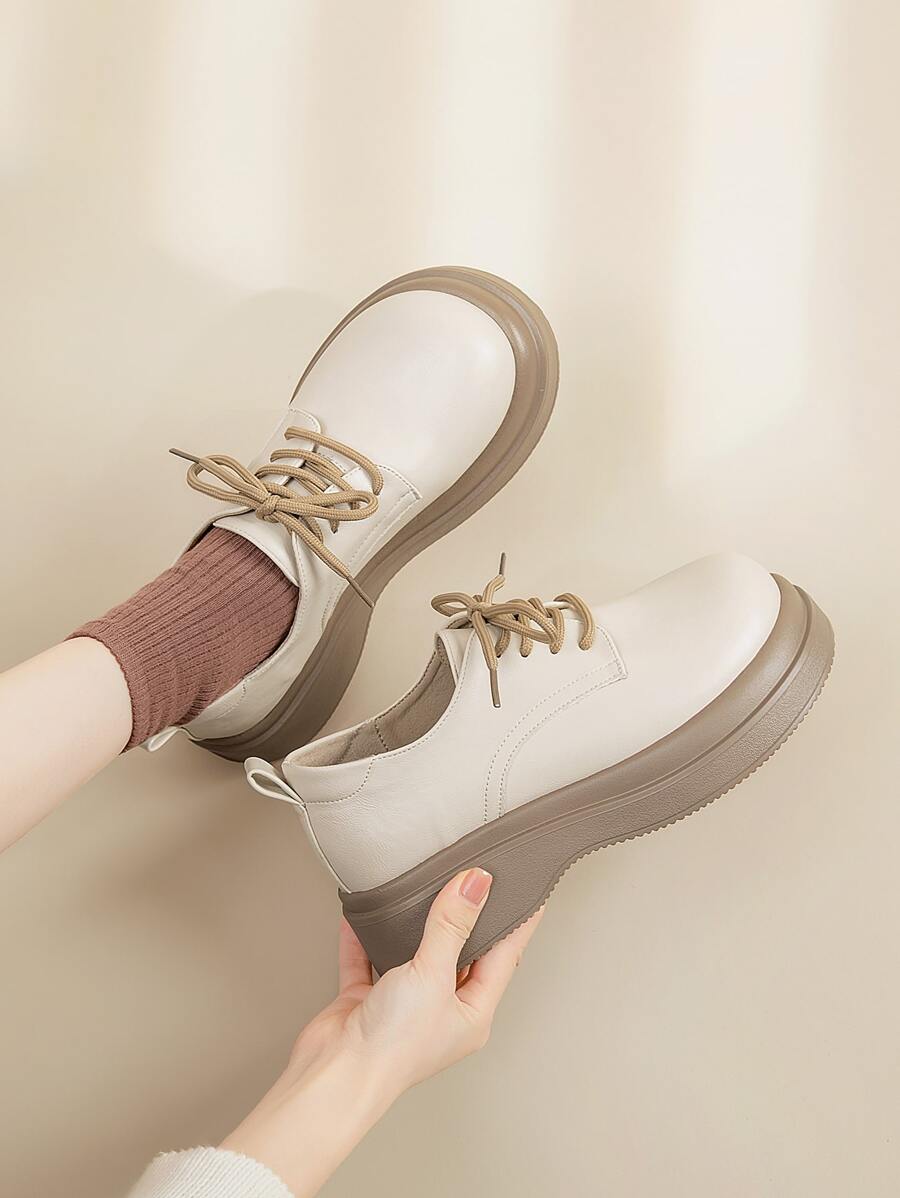 Women Lace-up Front Shoes, Preppy Beige Oxford Shoes | SHEIN USA