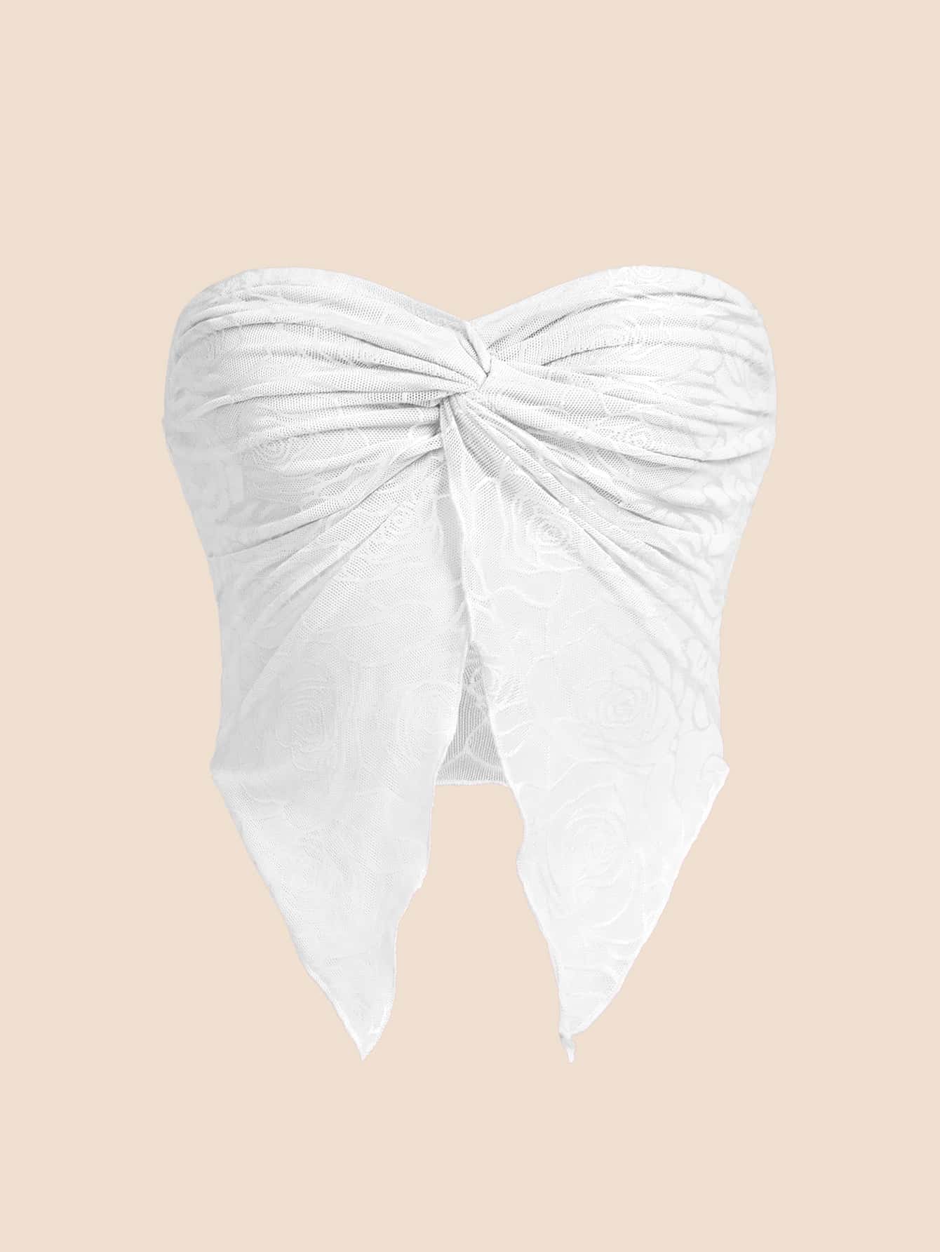 SHEIN ICON Spring Twist Front Split Hem Tube White Top | SHEIN USA