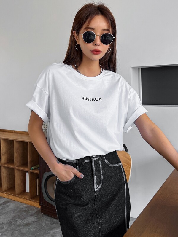 Dazy Letter Graphic Drop Shoulder Tee Shein Usa