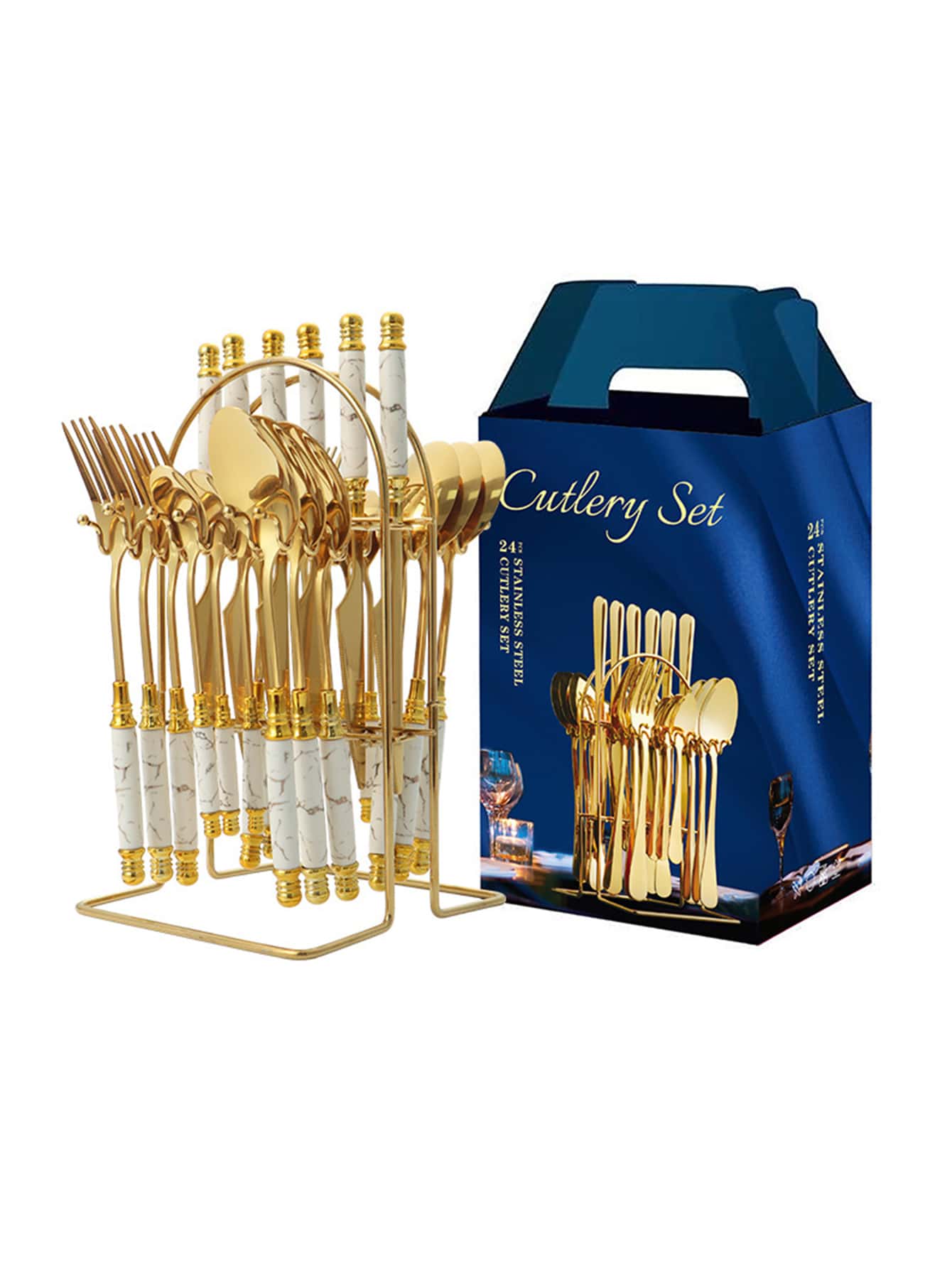 4/24pcs Ceramic-Handled Stainless Steel Cutlery Set Including 1 Cutlery ...