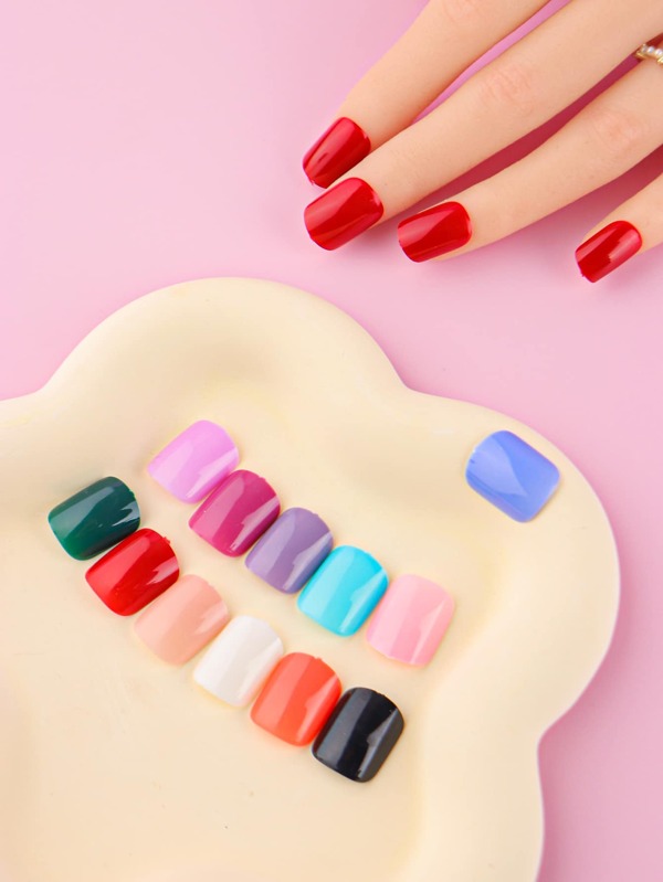 Transform Your Nails with 1box Short Square Multi-Color Solid Color ...