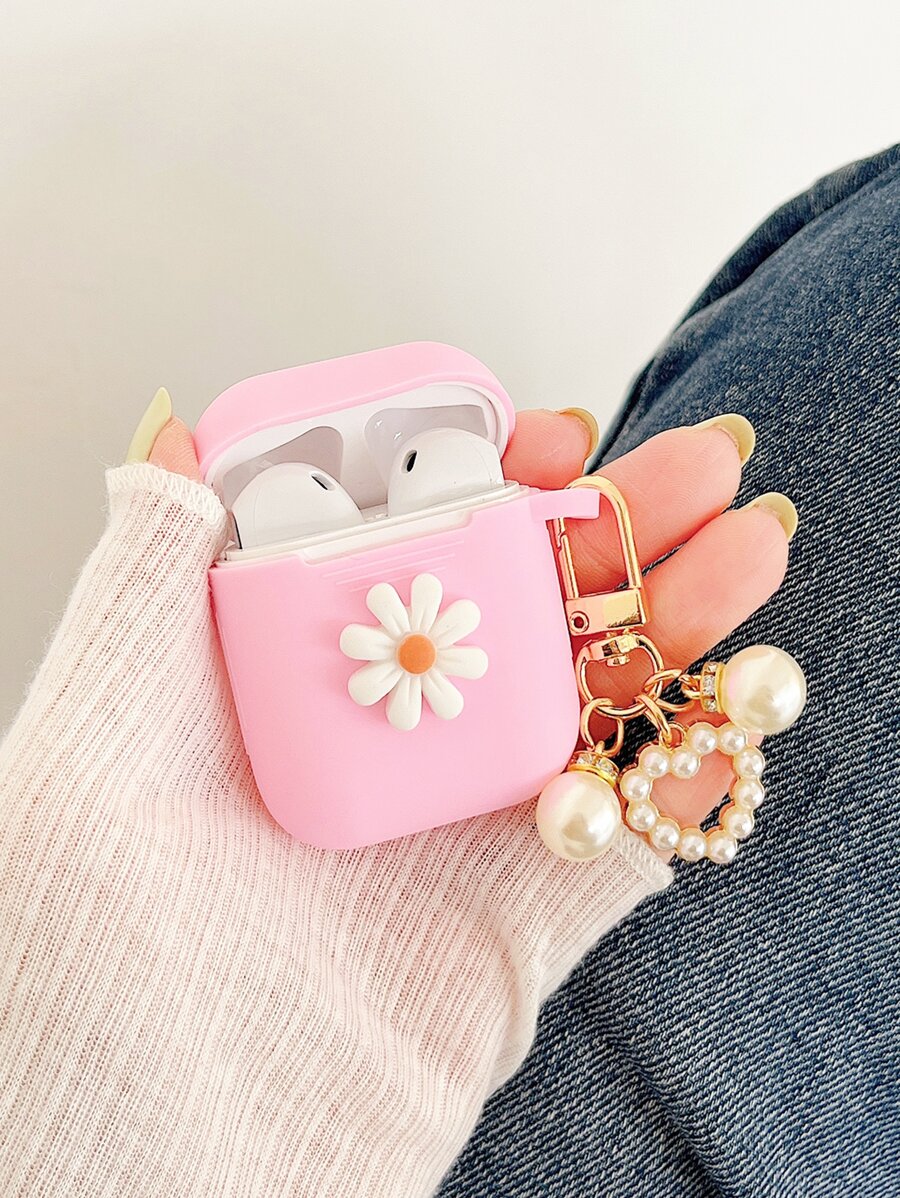 Solid Color Simple Flower Heart Pearl Silicone Earphone Protective Case ...