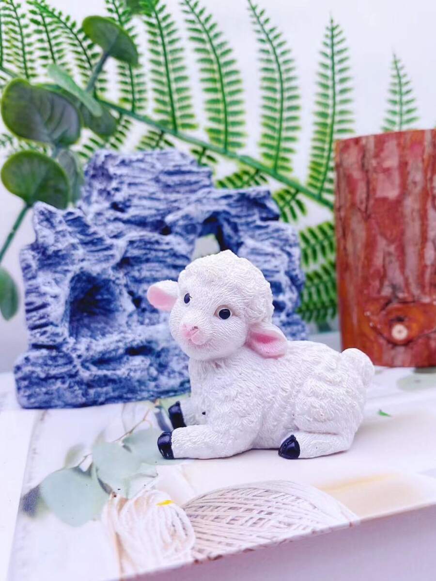 1pc Polyresin Garden Ornament, Cartoon Cute Sheep Design Gardening Lawn ...