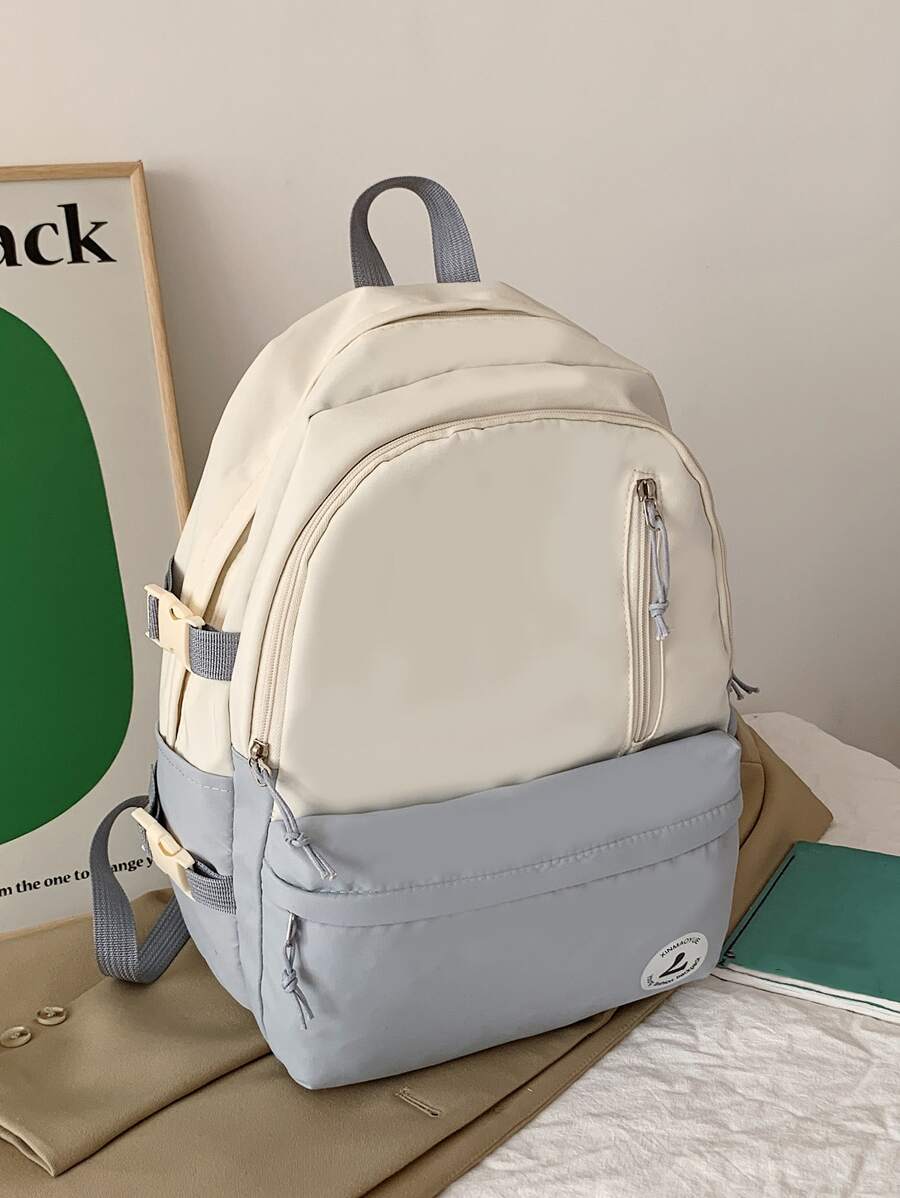 Two Tone Letter Patch Decor Functional Backpack | SHEIN UK