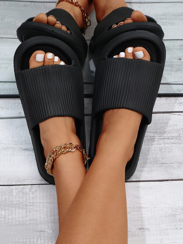 Cool Black Slides For Women, Single Band EVA Slides | SHEIN USA