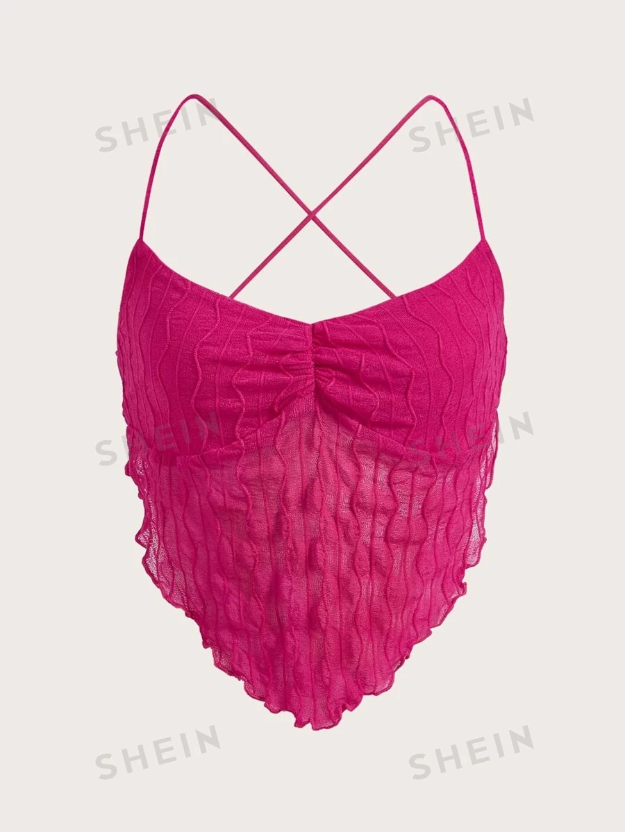 Shein Icon Crisscross Backless Hanky Hem Mesh Cami Top Shein Usa