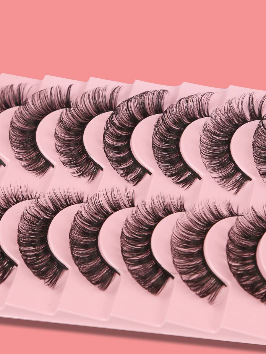 Separated False Eyelashes, 10 pairs 16mm natural cross-Russian curled ...