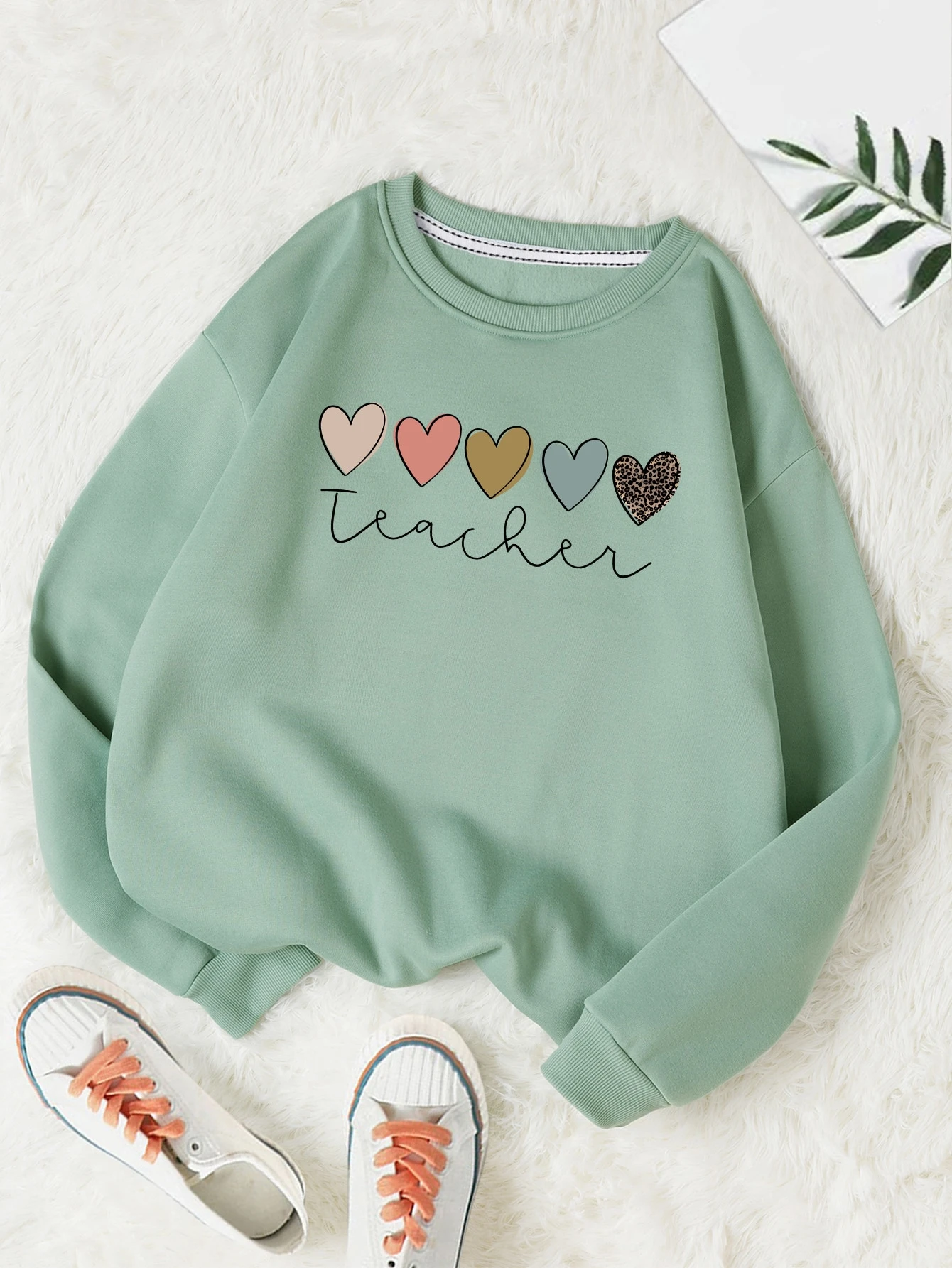 Shein Lune Heart Print Thermal Lined Sweatshirt Shein Usa