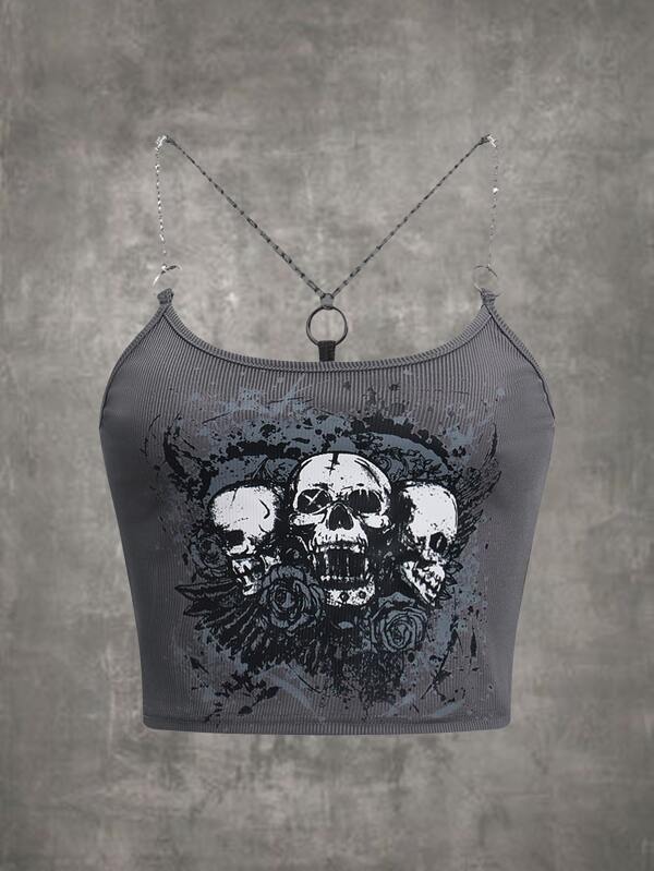 Grunge Punk Skull Print Chain Cami Top | SHEIN USA