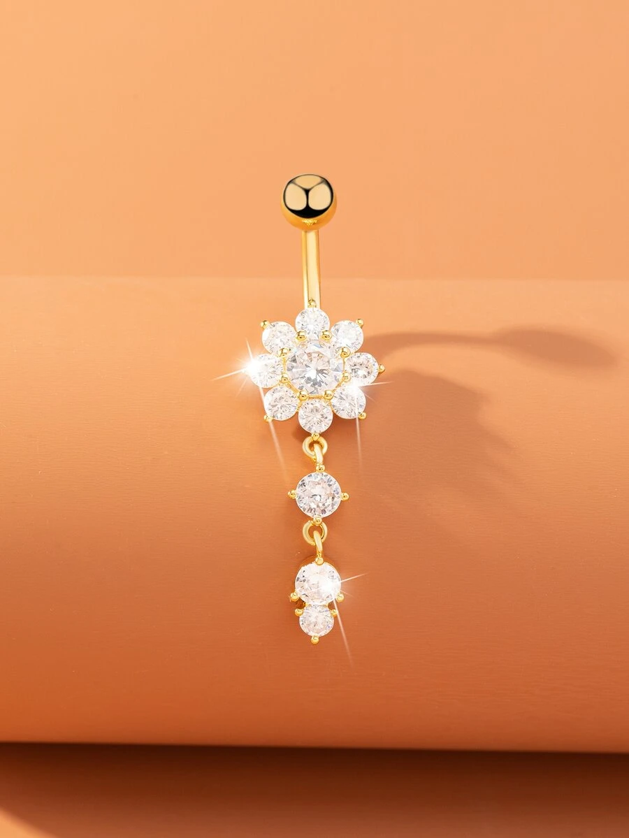 Rhinestone Flower Decor Navel Belly Ring | SHEIN USA