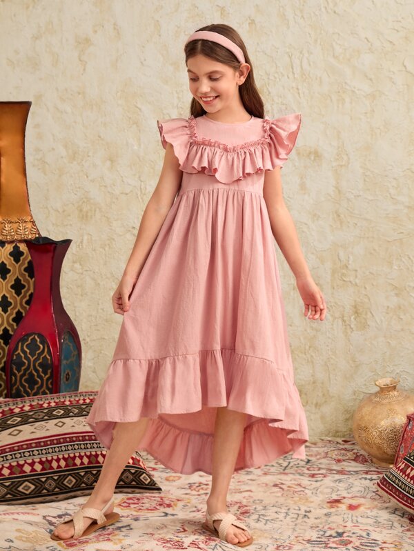 SHEIN Kids Nujoom Girls Ruffle Trim High Low Hem Dress | SHEIN UK
