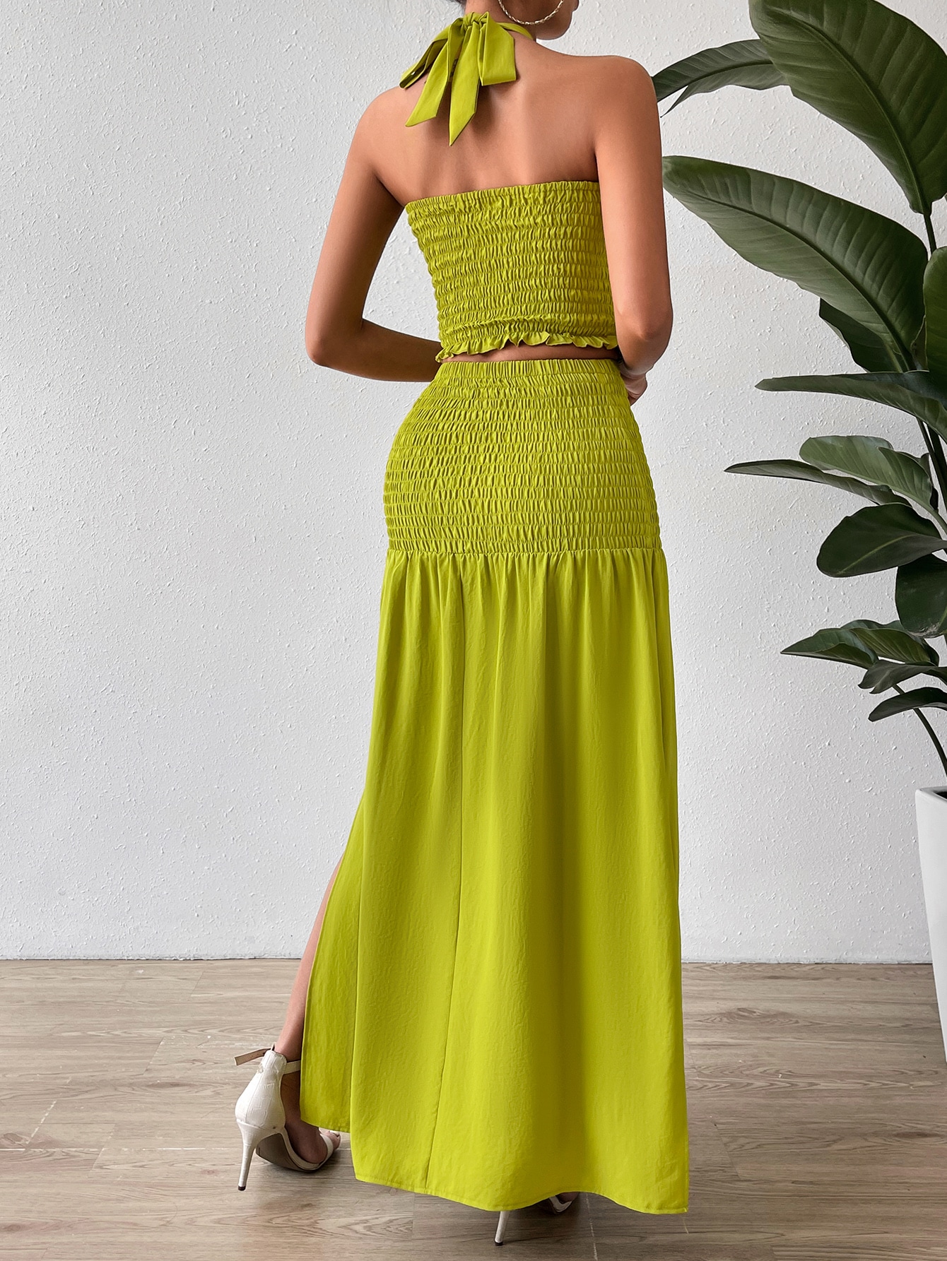 SHEIN VCAY Solid Halter Top & Split Thigh Skirt | SHEIN UK