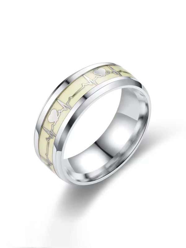 1pc Funky Stainless Steel Glow In The Dark Heartbeat Pattern Single ...