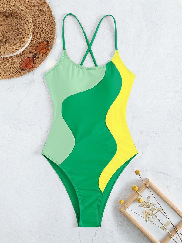 Color Block One Piece Swimsuit | SHEIN USA