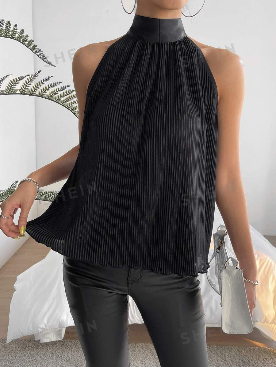 Shein Privé Top Halter Con Cordón Trasero De Satén Moda De Mujer