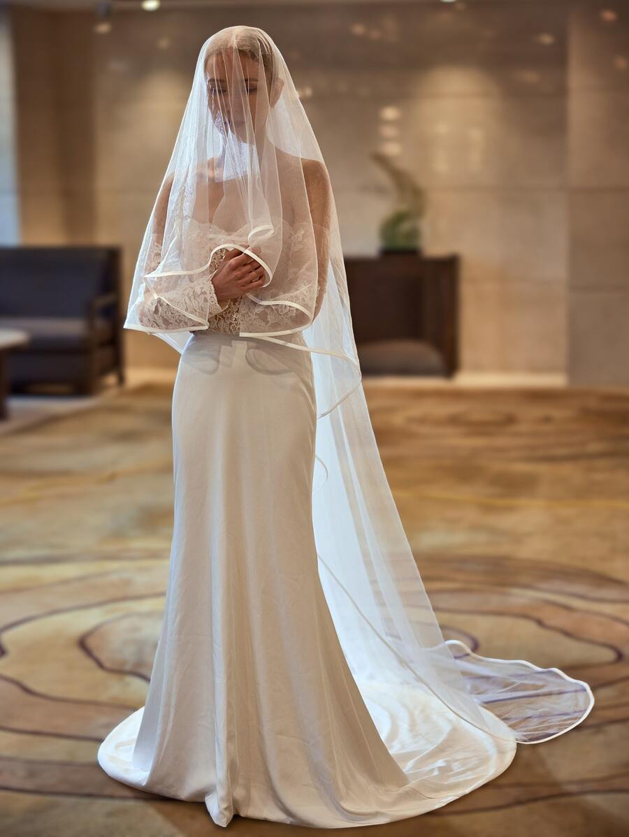 1pc Contrast Binding Floor-Length Bridal Veil Long Veil For Formal ...
