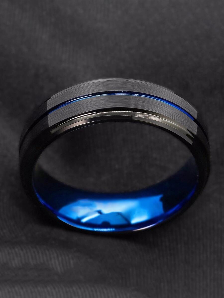 Men Two Tone Ring Simple Fashion Men's Handsome Brushed Double Beveled ...