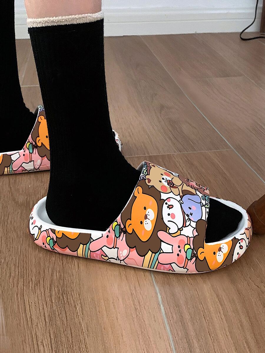 Women Cartoon Lion & Rabbit Graphic Slides EVA Preppy Slides | SHEIN USA
