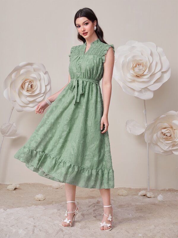 SHEIN Mulvari Notched Neck Ruffle Hem Belted Dress | SHEIN USA